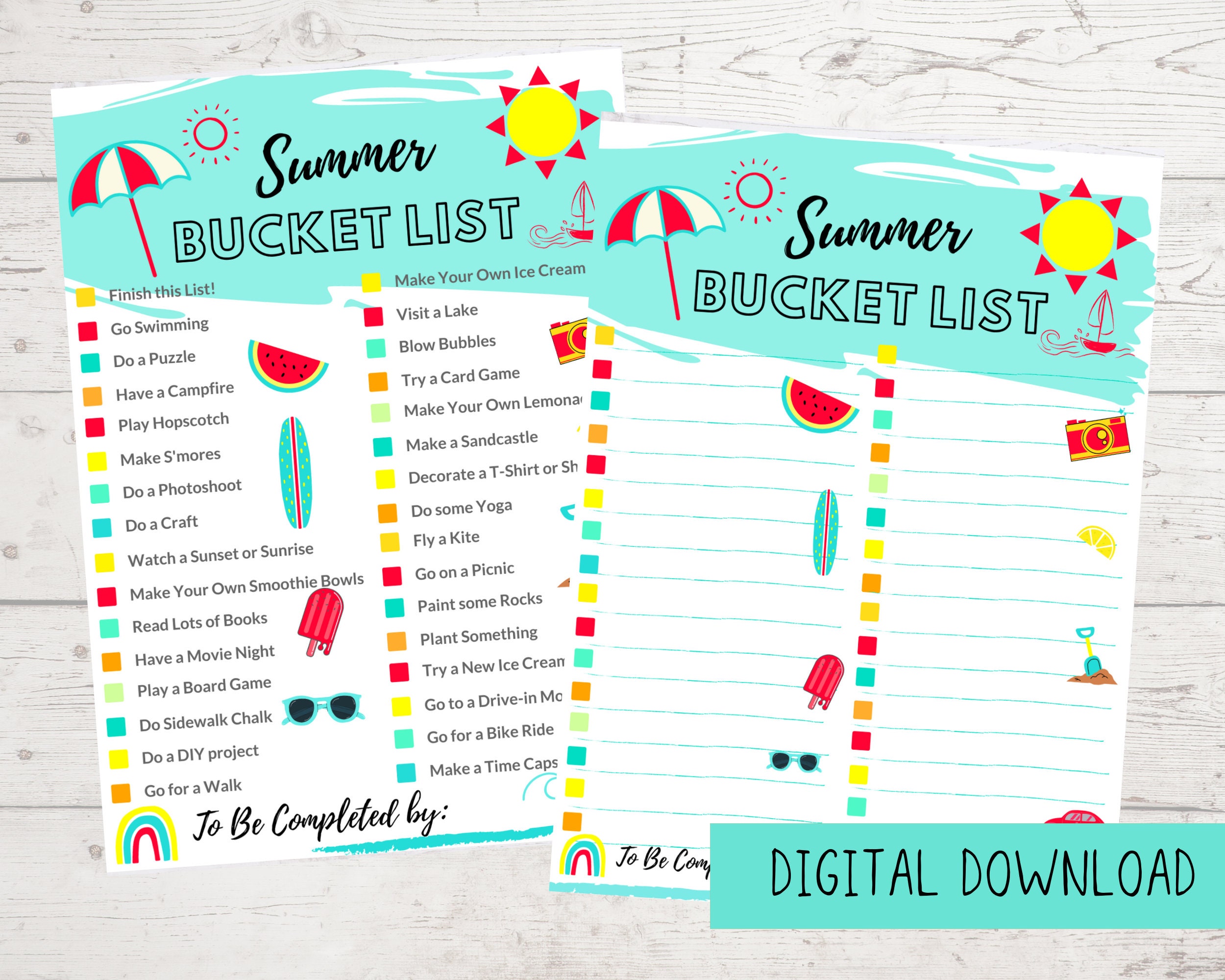 EDITABLE Summer Bucket List Printable Bundle - Instant Digital Download ...
