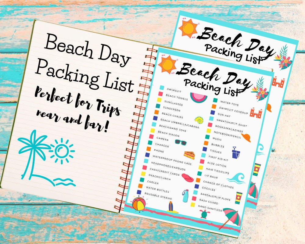 The Best EDITABLE Beach Day Packing List Checklist Instant Digital ...