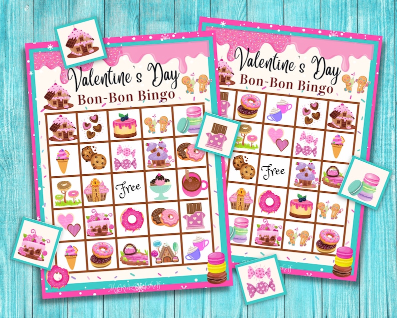 Printable Valentine's Day Bon Bon Bingo Game Kids Holiday 12 Card ...