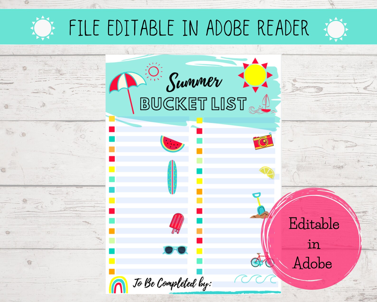 EDITABLE Summer Bucket List Printable Bundle - Instant Digital Download ...