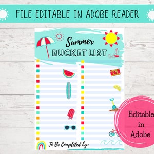 EDITABLE Summer Bucket List Printable Bundle - Instant Digital Download ...