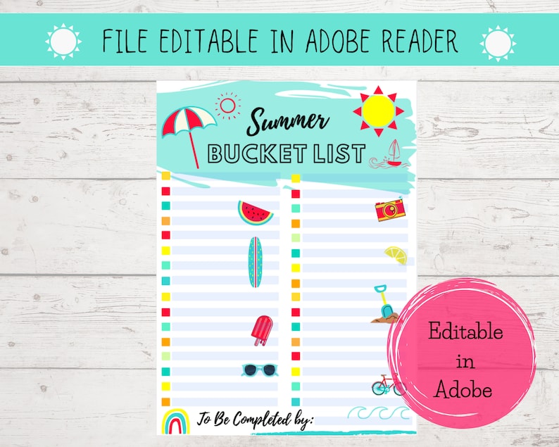 EDITABLE Summer Bucket List Printable Bundle - Instant Digital Download ...