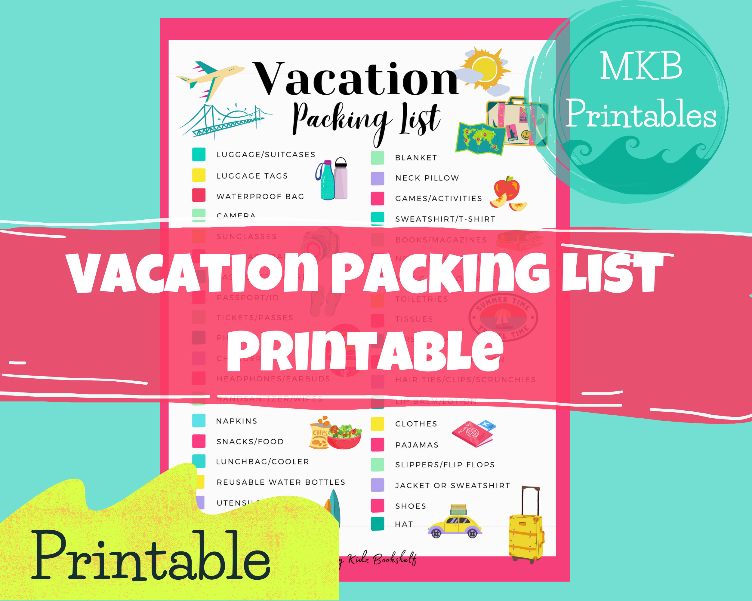 Vacation Packing List - Instant Digital Download Packing List for Kids ...