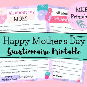 Happy Mother's Day Questionnaire for Mom and Grandma - Instant Digital ...