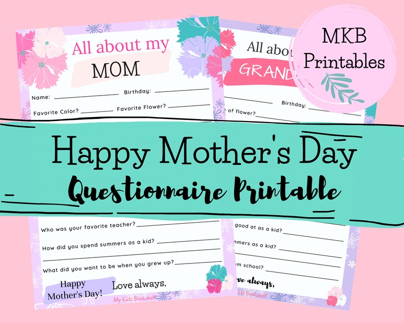 Happy Mother's Day Questionnaire for Mom and Grandma - Instant Digital ...