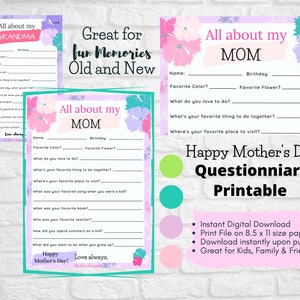 Happy Mother's Day Questionnaire for Mom and Grandma - Instant Digital ...