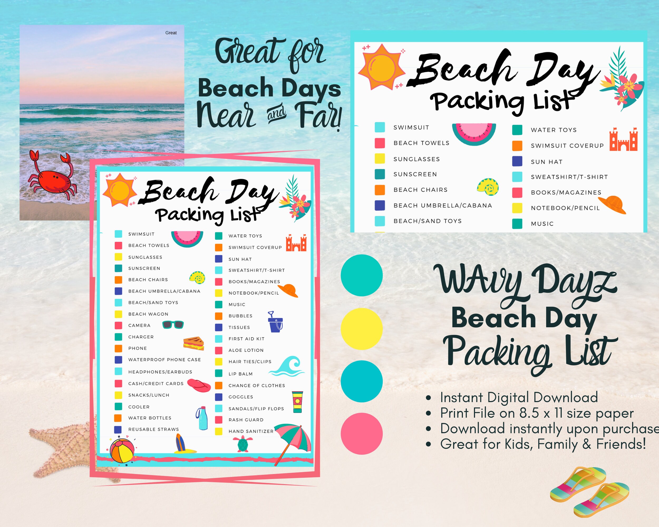 The Best EDITABLE Beach Day Packing List Checklist Instant Digital ...