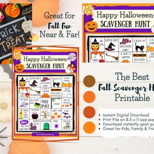 Happy Halloween Scavenger Hunt Bingo - Instant Digital Download Fall ...