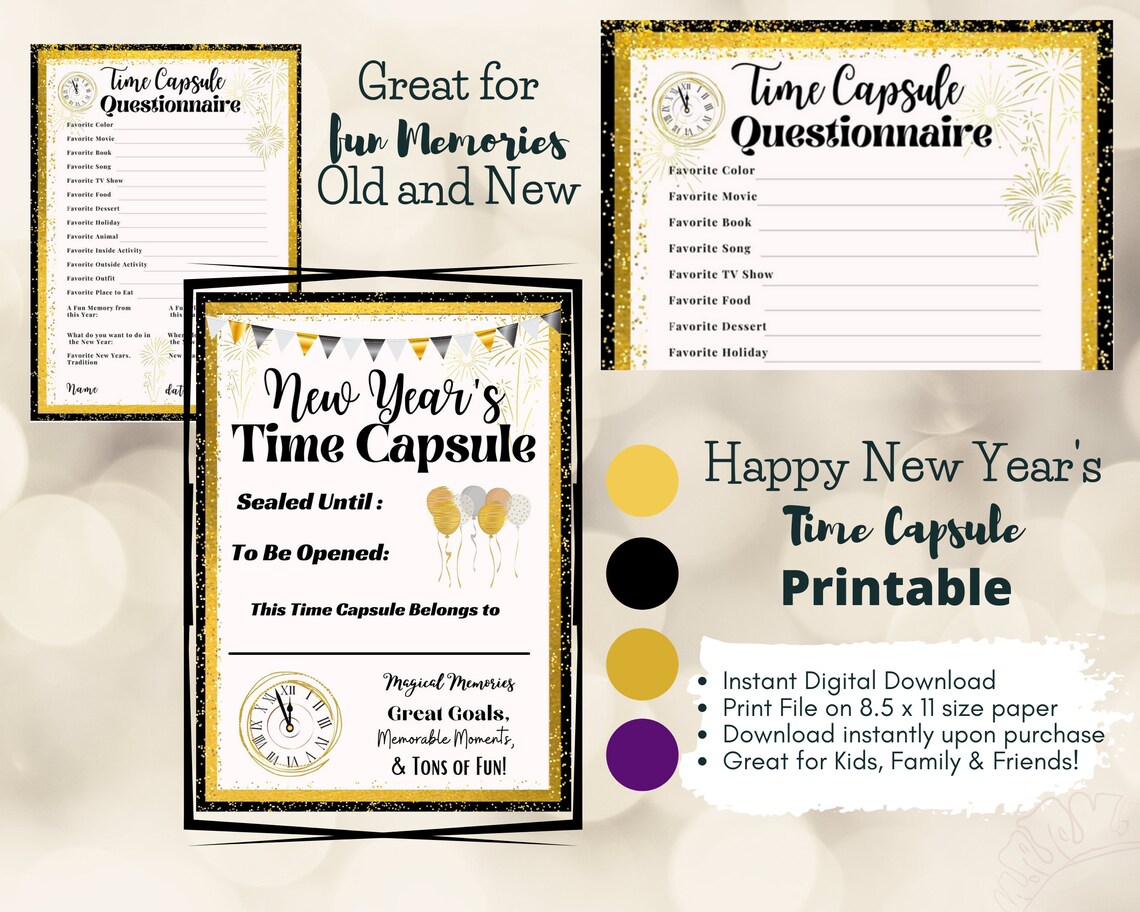 Happy New Year Time Capsule Printable Questionnaire Instant Digital ...