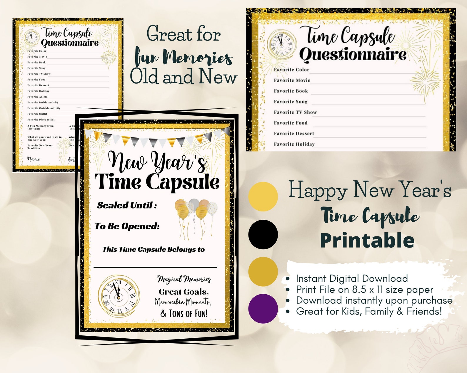 Happy New Year Time Capsule Printable Questionnaire Instant Digital ...