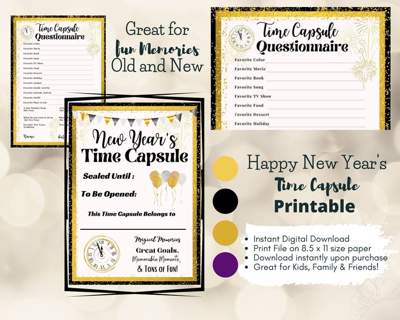 Happy New Year Time Capsule Printable Questionnaire Instant Digital ...