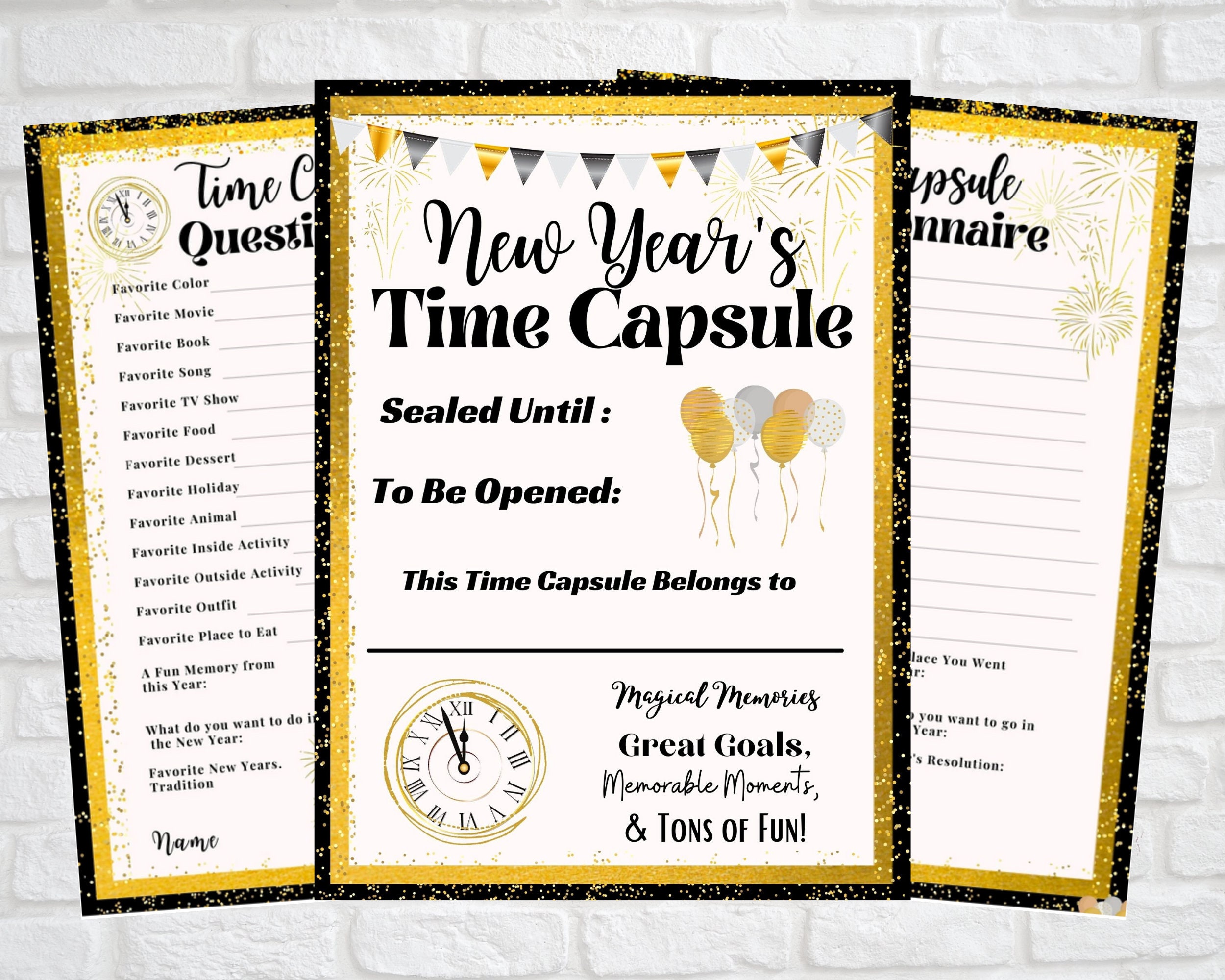 Happy New Year Time Capsule Printable Questionnaire Instant Digital ...