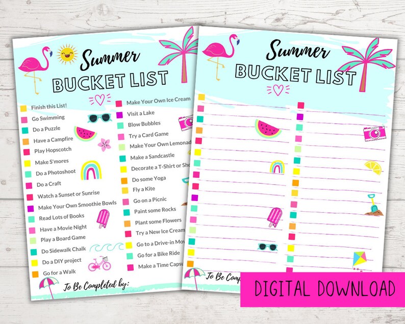 EDITABLE Summer Forever Bucket List Printable - INSTANT DOWNLOAD ...