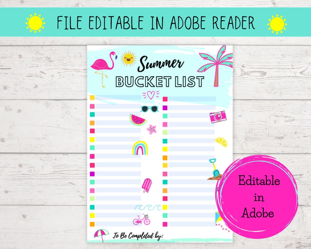 EDITABLE Summer Forever Bucket List Printable - INSTANT DOWNLOAD ...