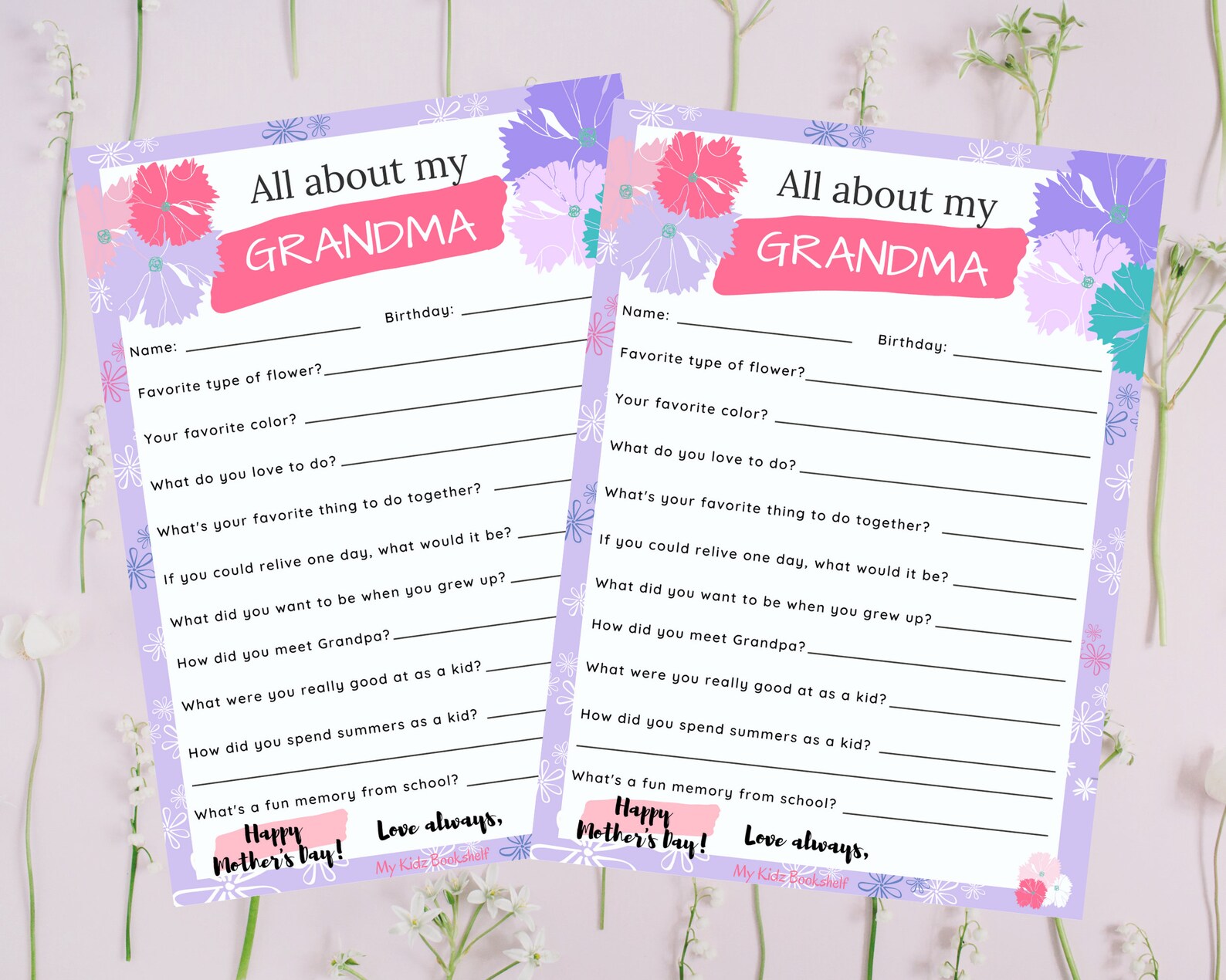 Happy Mother's Day Questionnaire for Mom and Grandma - Instant Digital ...