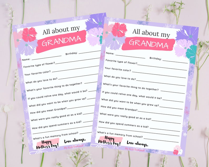 Happy Mother's Day Questionnaire for Mom and Grandma - Instant Digital ...