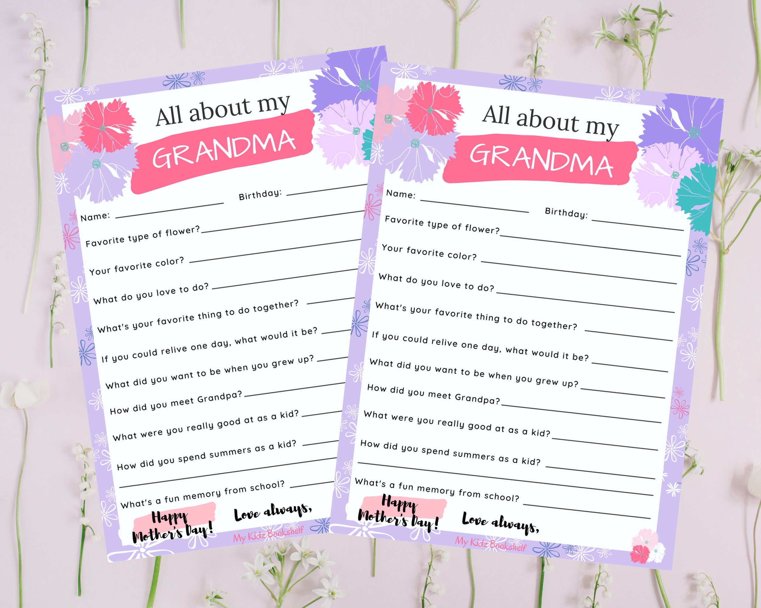 Happy Mother's Day Questionnaire for Mom and Grandma - Instant Digital ...