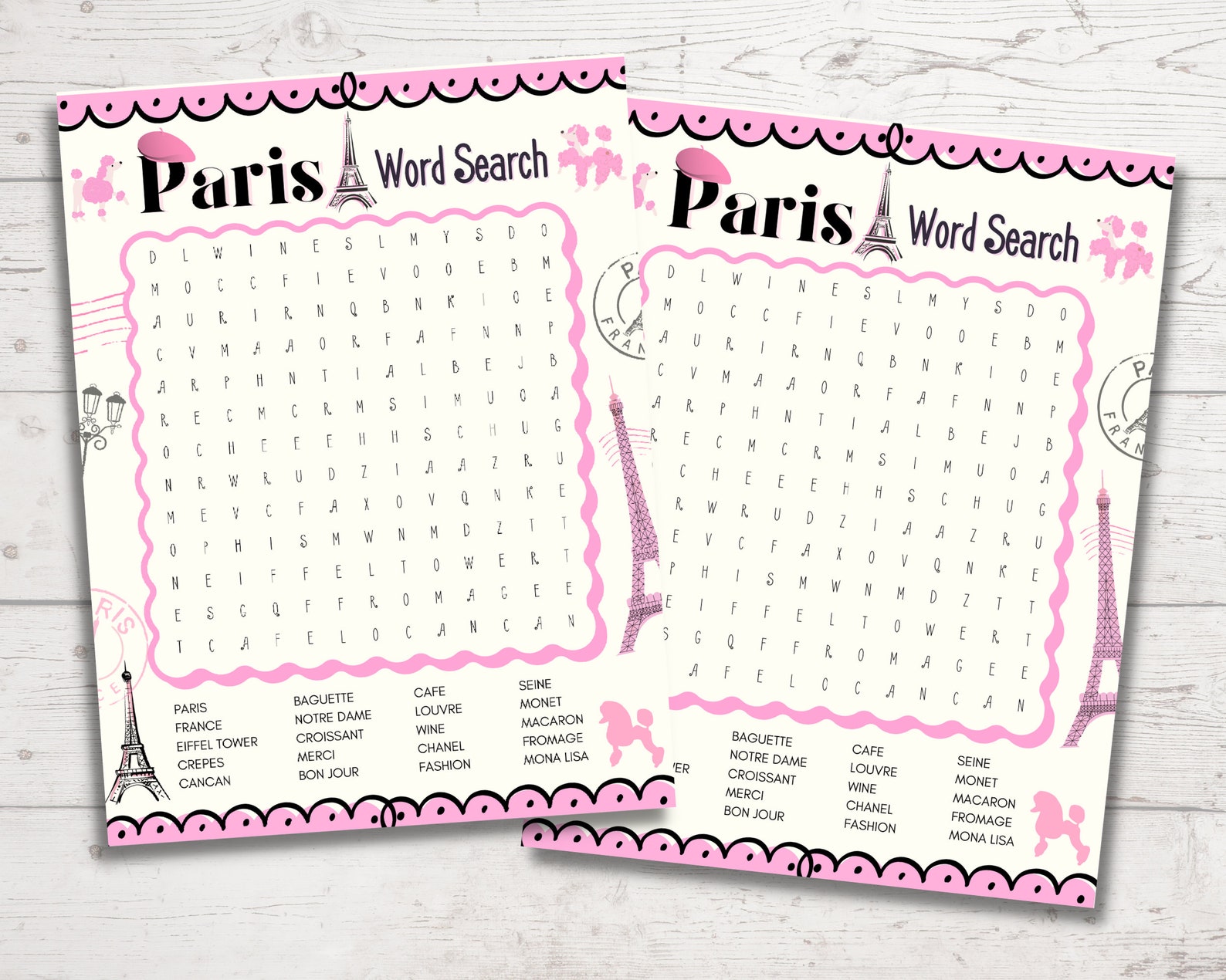 Printable Paris France Word Search With Answer Key for Paris Party ...