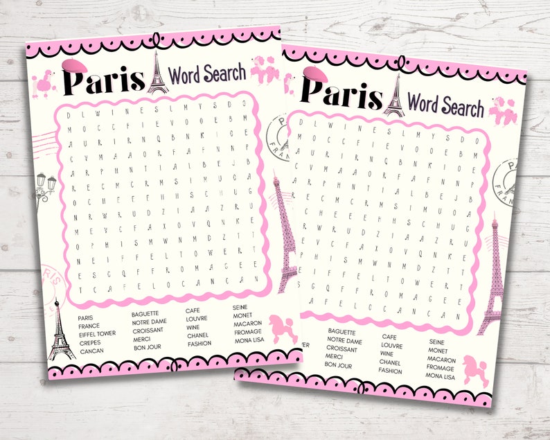 Printable Paris France Word Search With Answer Key for Paris Party ...