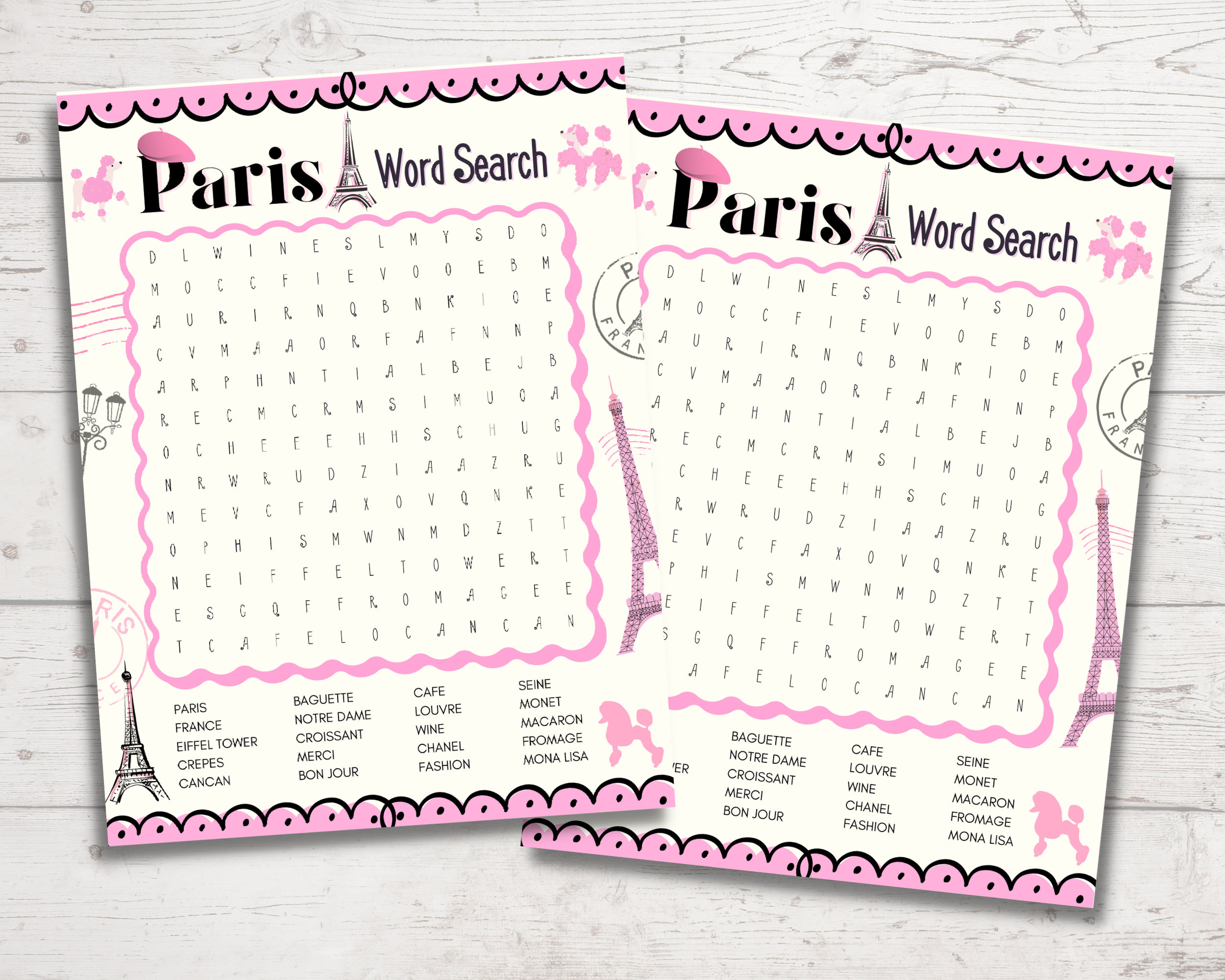 Printable Paris France Word Search With Answer Key for Paris Party ...