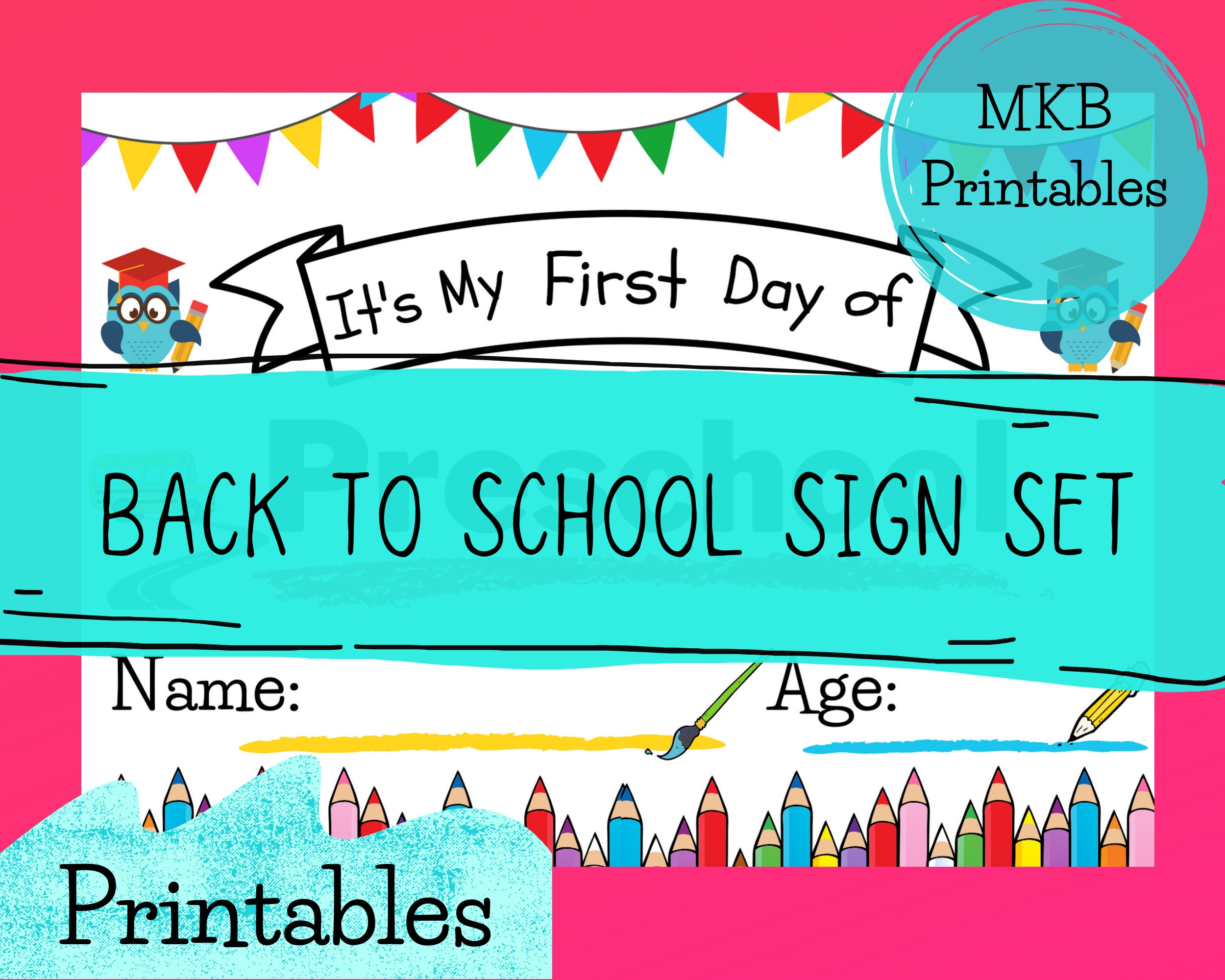 Back to School Sign Printable Set - Instant Digital Download Fun First ...