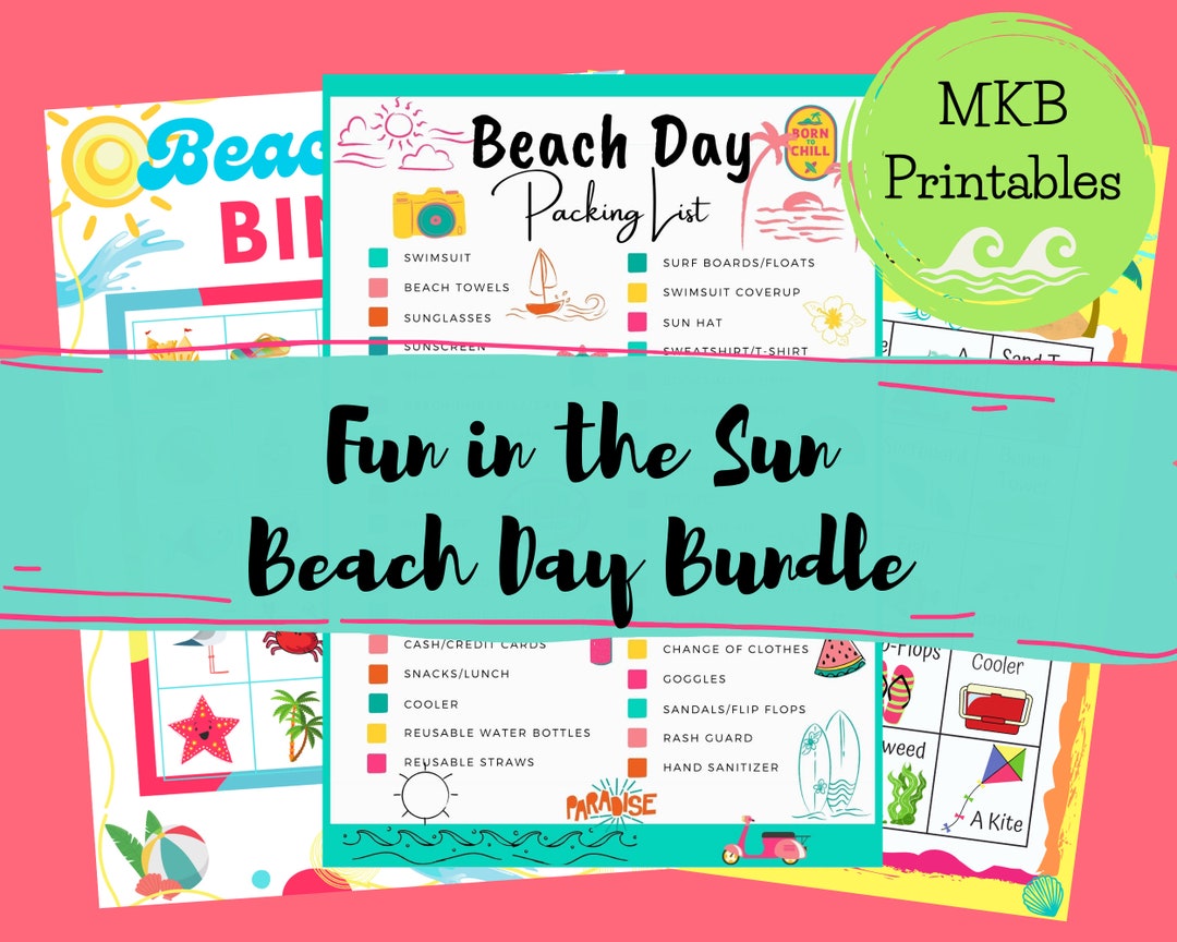 Beach Day Printable Bundle - Instant Digital Download Packing List ...