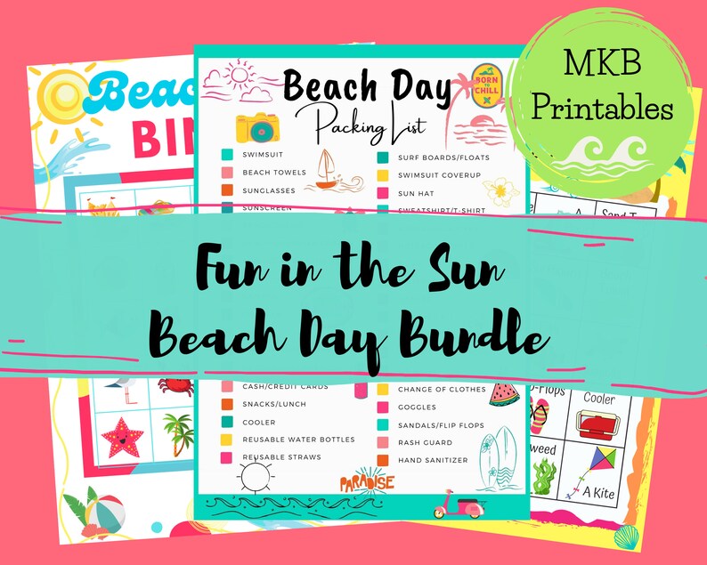 Beach Day Printable Bundle - Instant Digital Download Packing List ...