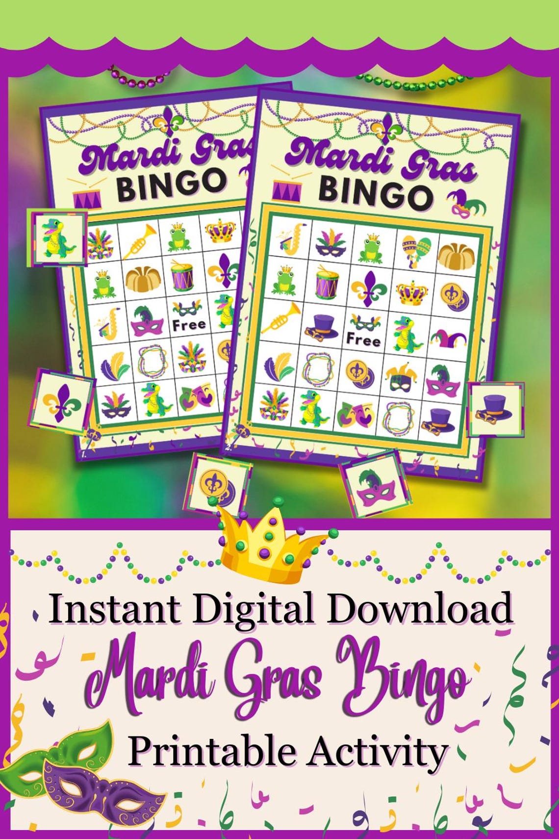 Printable Mardi Gras BINGO Game Set! Instant Digital Download / 5 X 5 ...