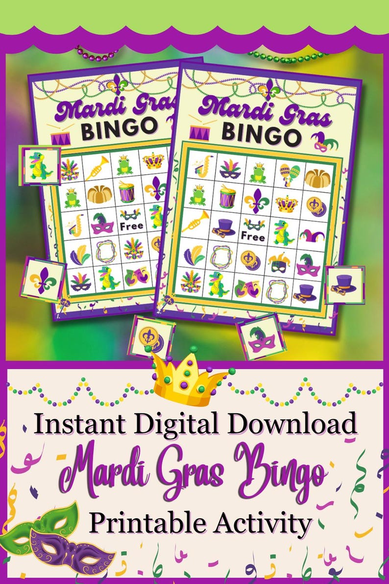 Printable Mardi Gras BINGO Game Set! Instant Digital Download / 5 X 5 ...
