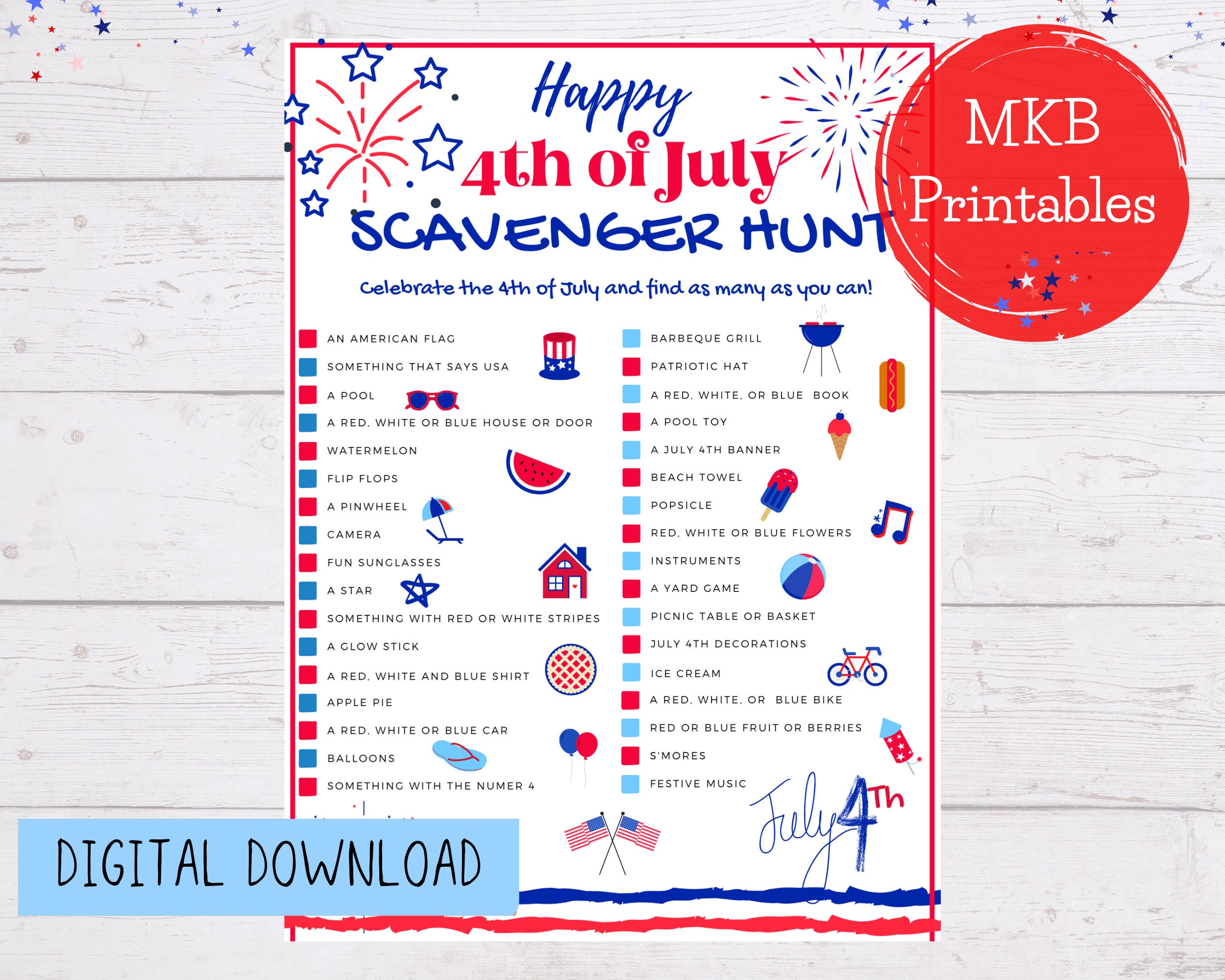 EDITABLE 4th of July Scavenger Hunt Bundle | Instant Digital Download ...