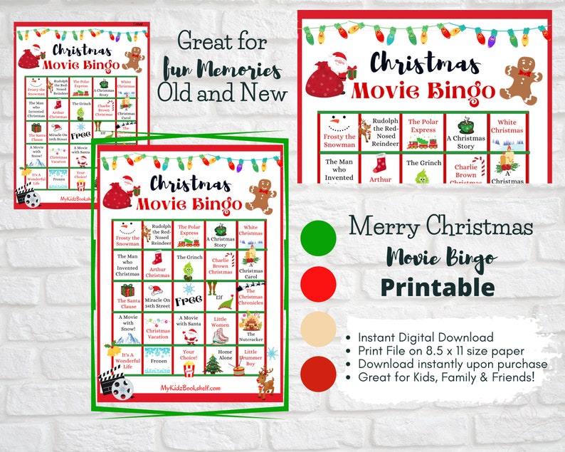 Merry Christmas Movie Holiday Bingo Game - Instant Digital Download ...