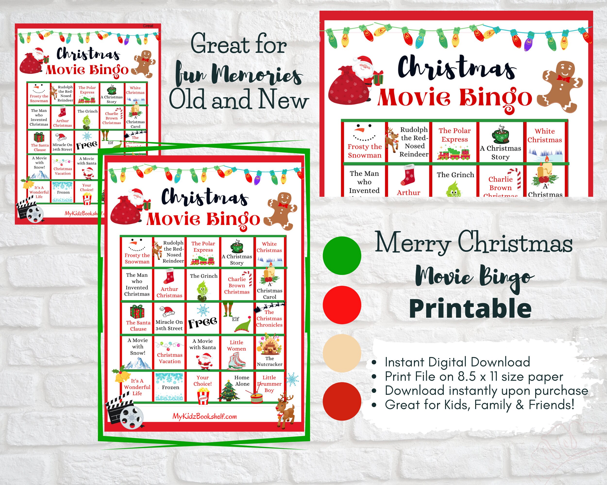 Merry Christmas Movie Holiday Bingo Game - Instant Digital Download ...