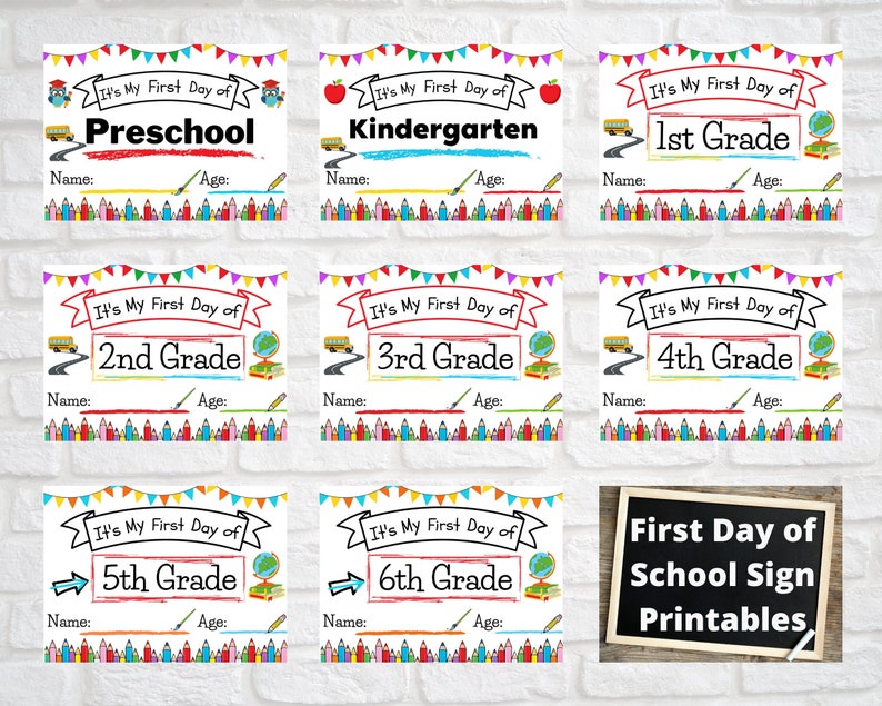 Back to School Sign Printable Set - Instant Digital Download Fun First ...