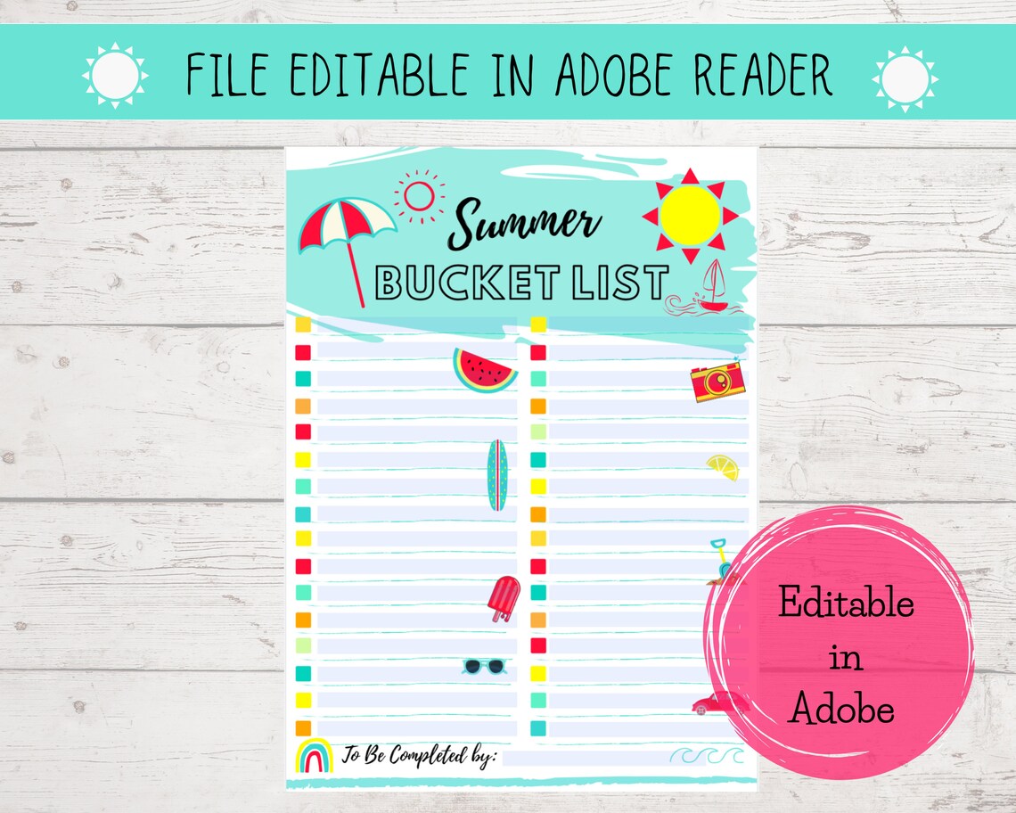 EDITABLE Summer Bucket List Printable Bundle Instant Digital - Etsy