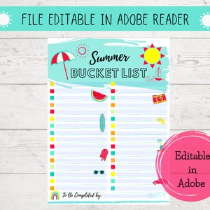 EDITABLE Summer Bucket List Printable Bundle Instant Digital - Etsy