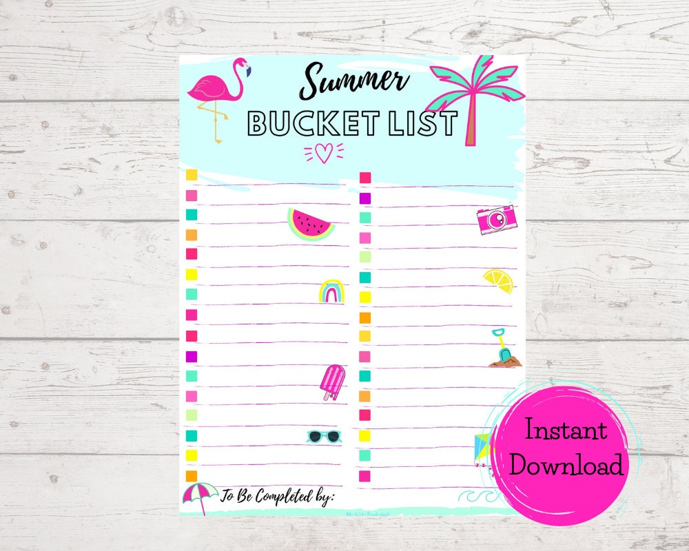 EDITABLE Summer Forever Bucket List Printable - INSTANT DOWNLOAD ...