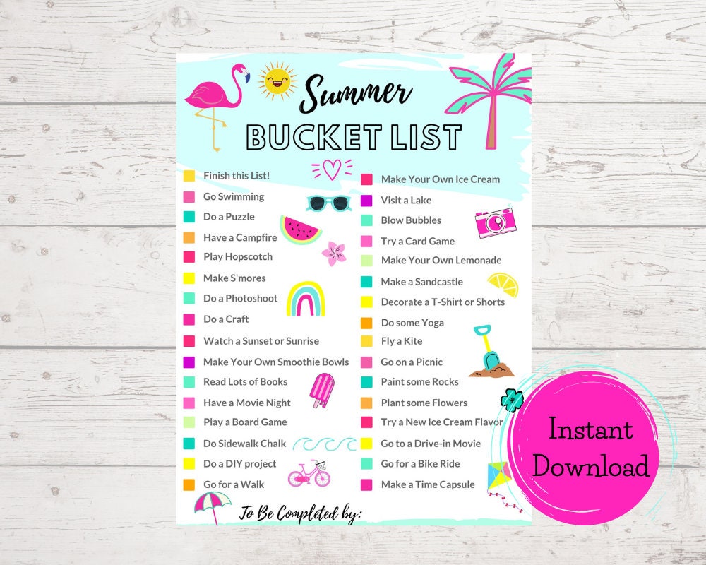 EDITABLE Summer Forever Bucket List Printable - INSTANT DOWNLOAD ...