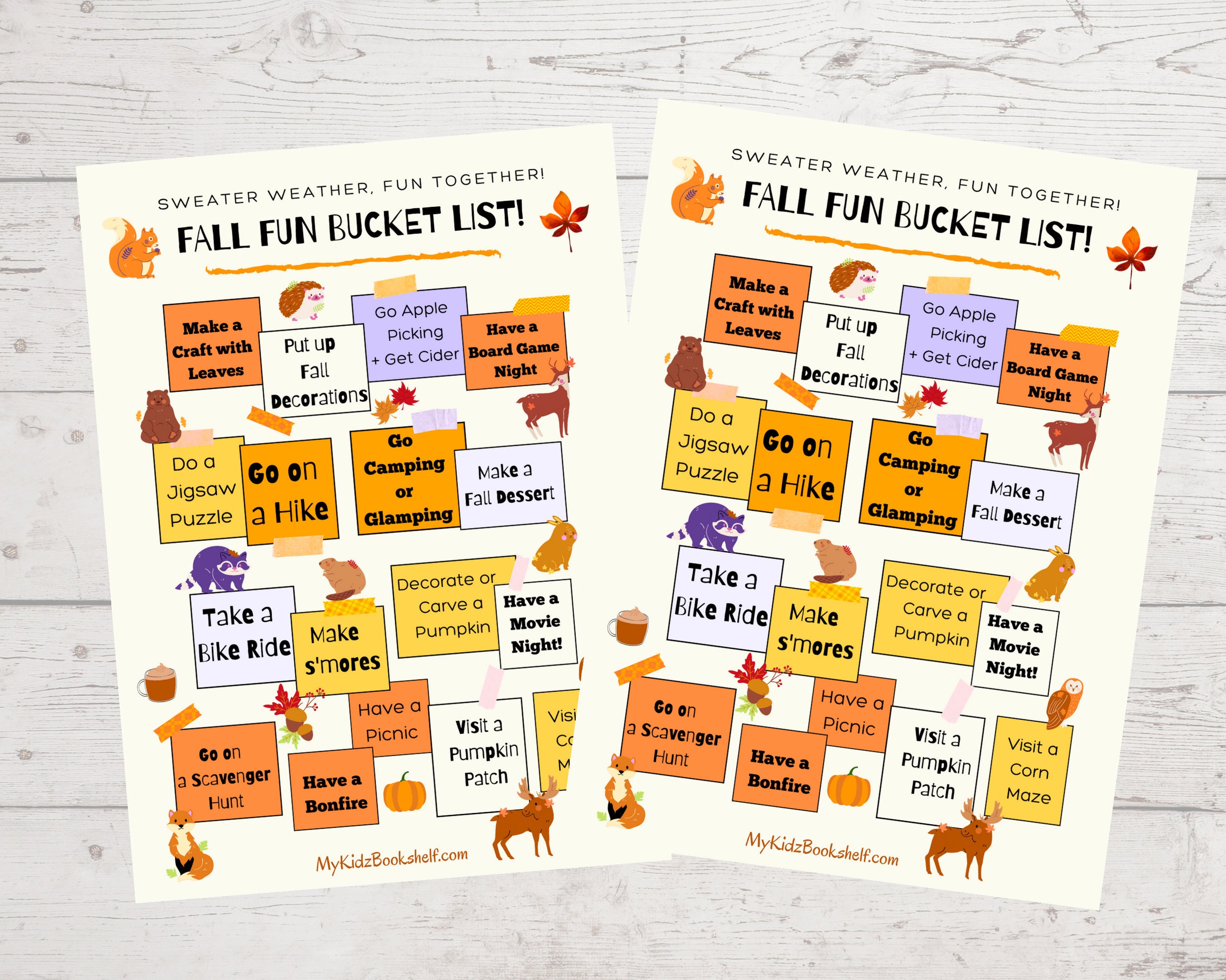 Fun Fall Bucket List Printable-instant Digital Download Memo Board ...