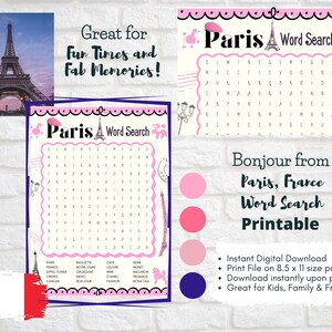 Printable Paris France Word Search With Answer Key for Paris Party ...