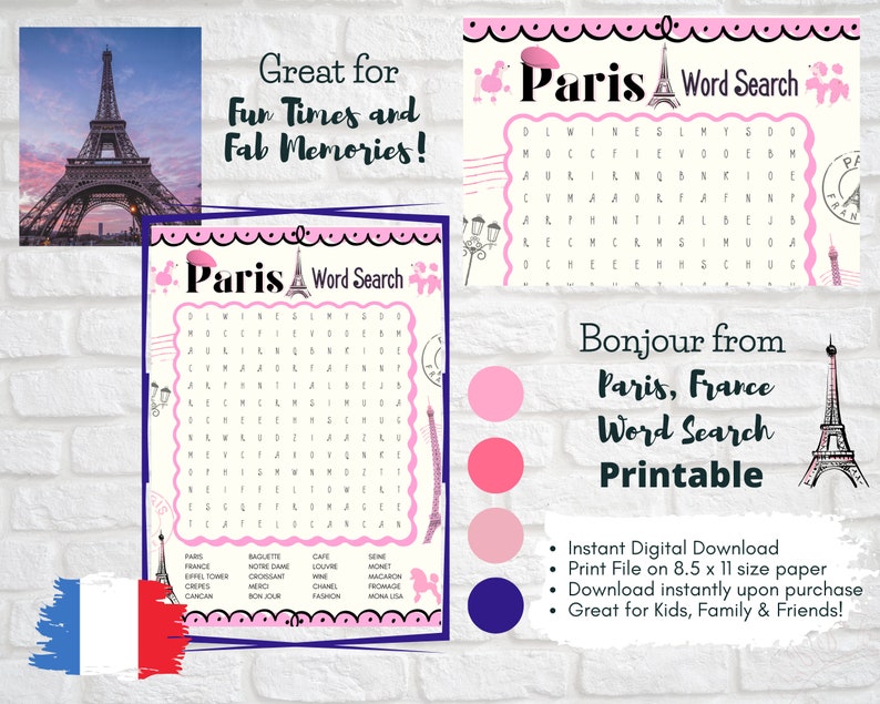 Printable Paris France Word Search With Answer Key for Paris Party ...