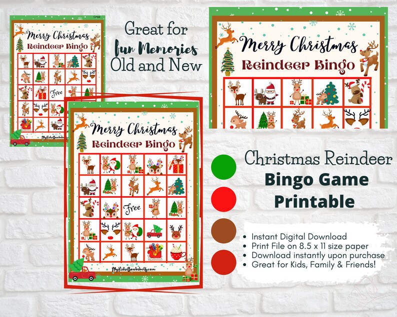 Merry Christmas Reindeer Bingo -instant Digital Download- Kids Rudolph ...