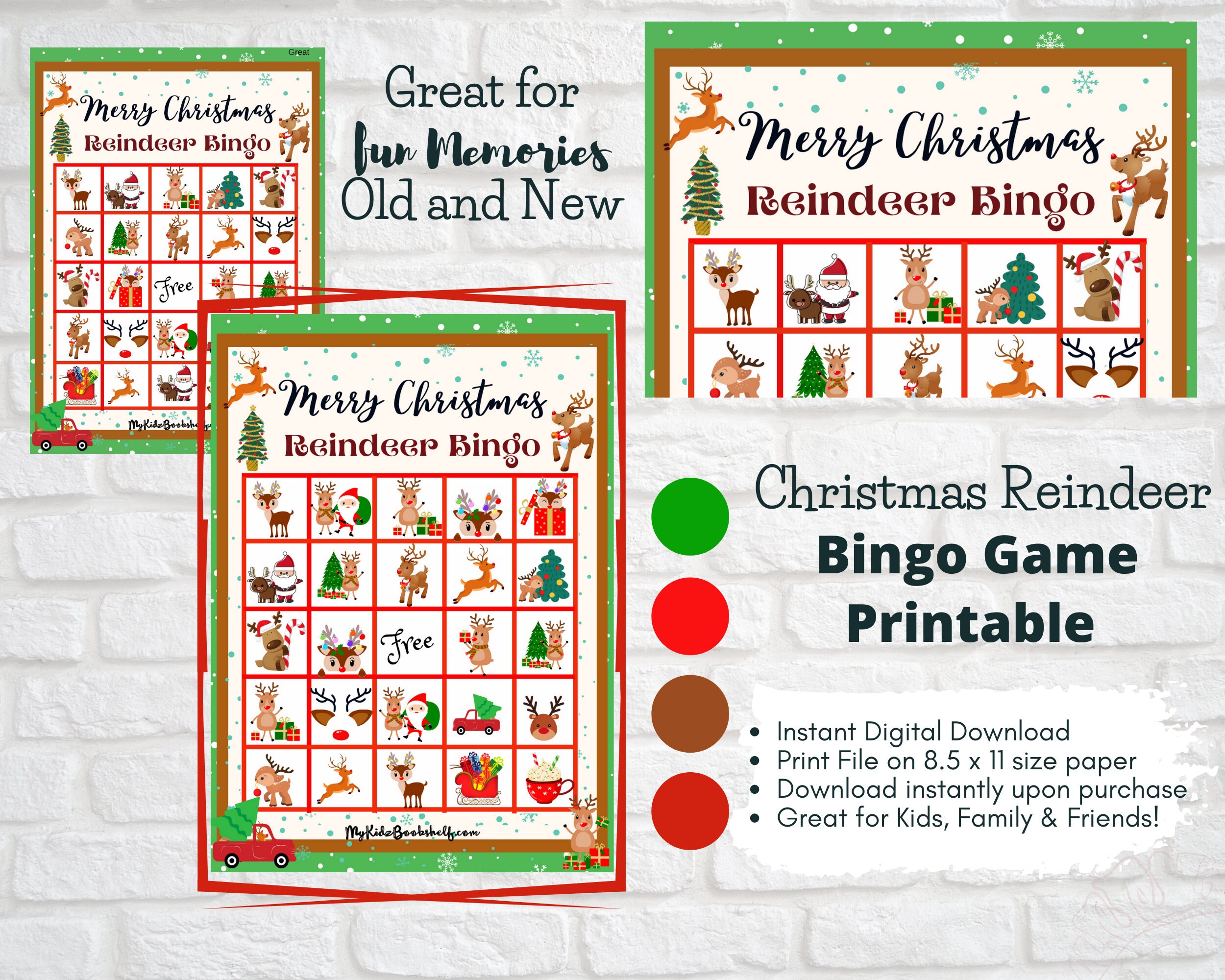 Merry Christmas Reindeer Bingo -instant Digital Download- Kids Rudolph ...