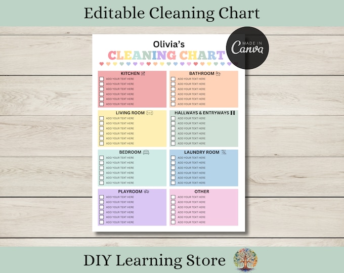 Editable Cleaning Chart for Kids! - Etsy Canada