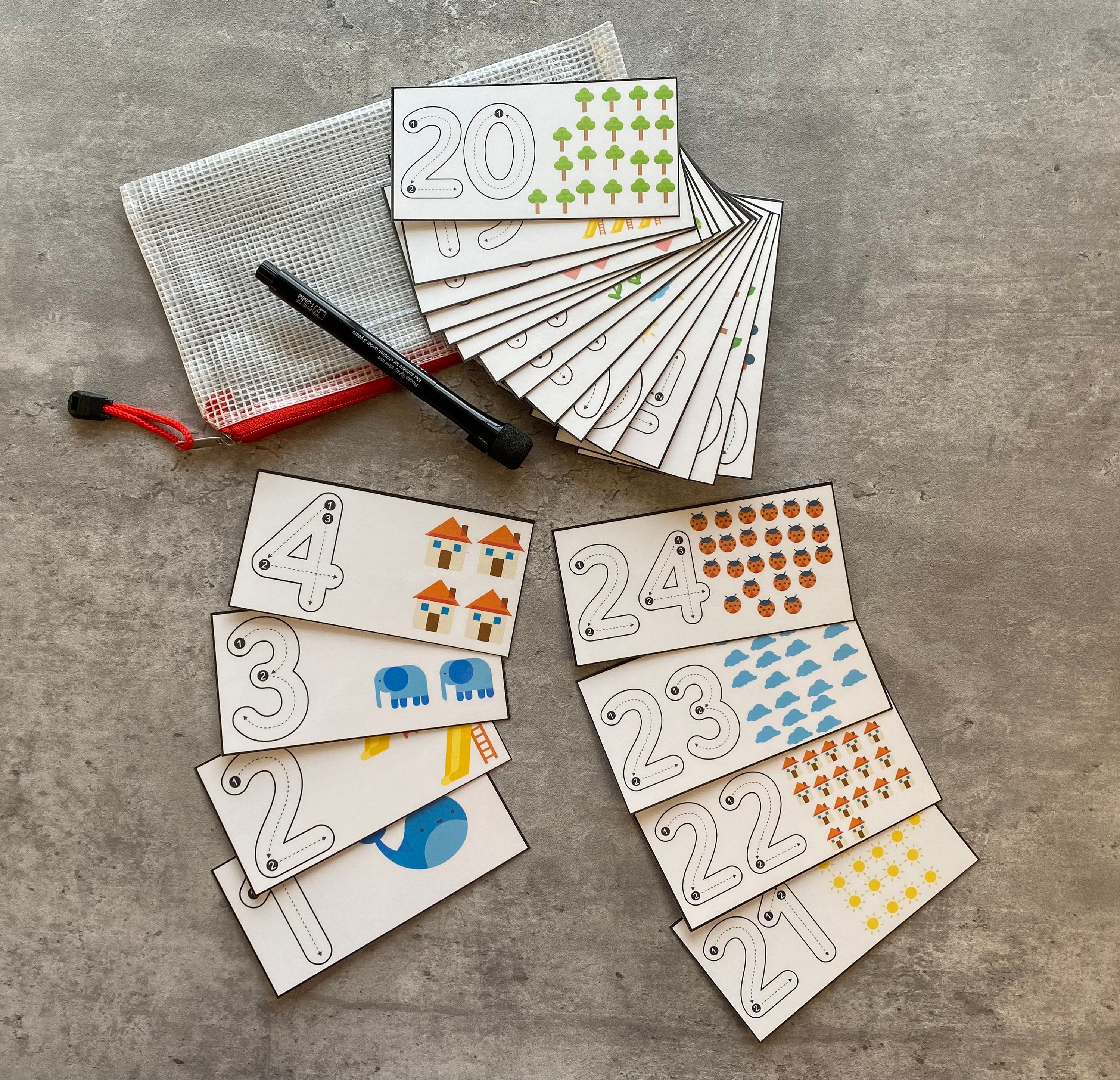 Number Tracing and Counting 1-24 Activity Set-montessori Learning Toy ...