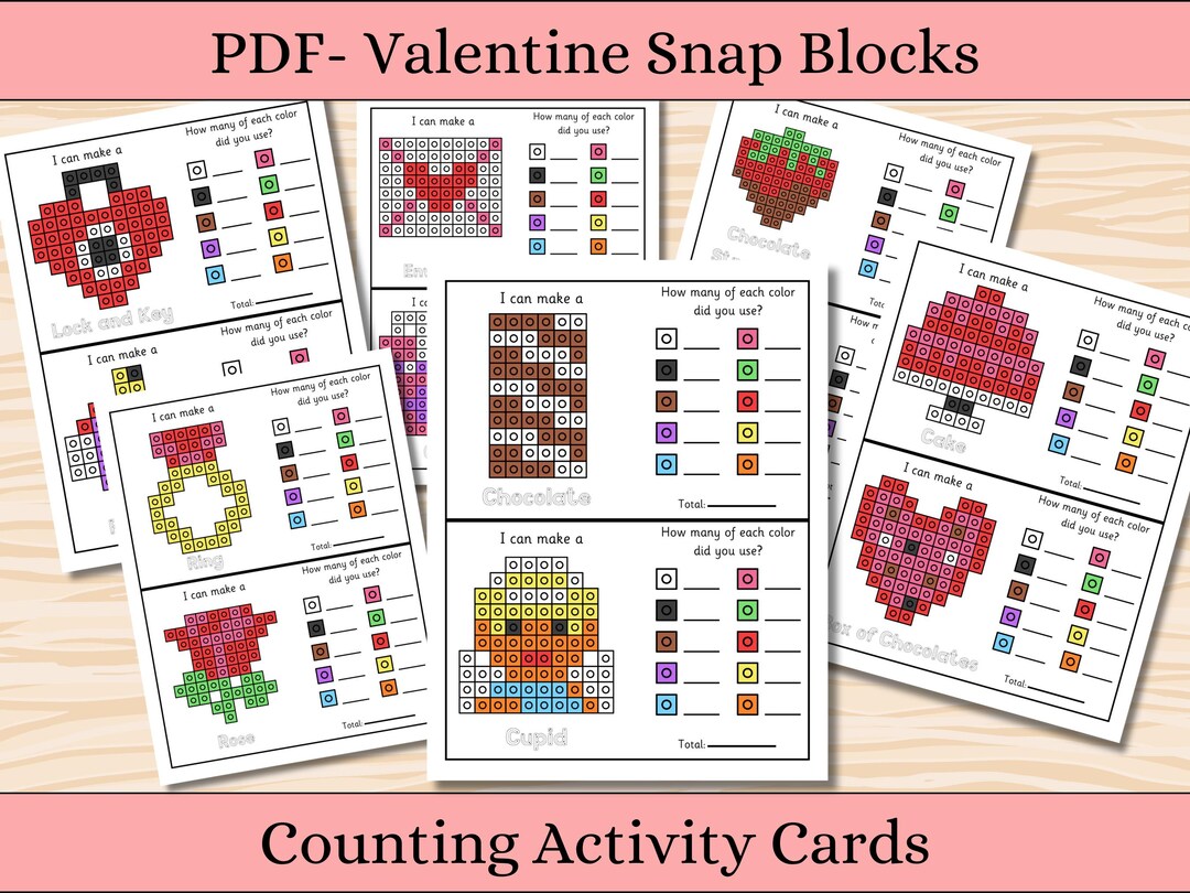 Valentine Counting Snap Block Mats- 12 Visual Cards- Preschool ...