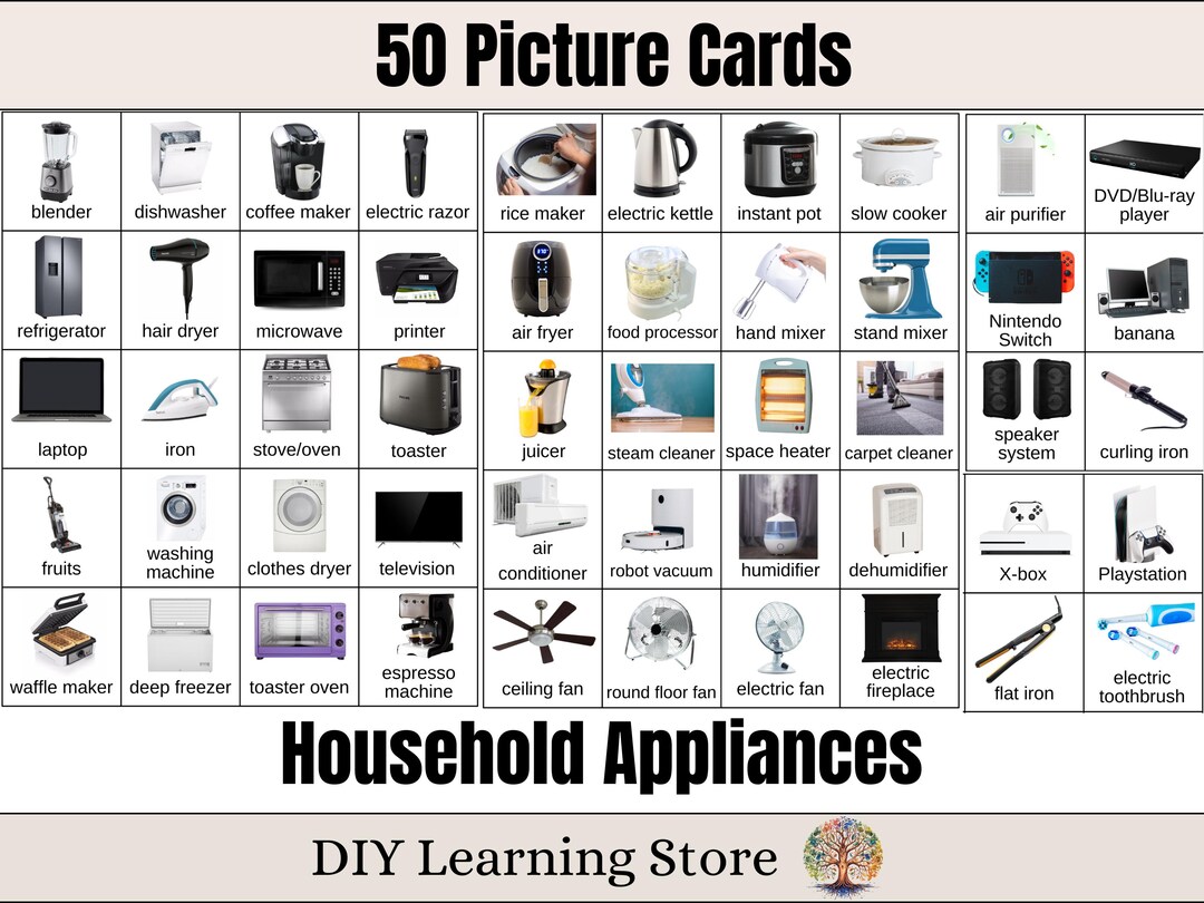 50 Household Appliance Picture Cards- Real Pictures- Flash Cards ...