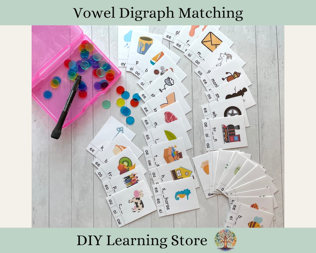 Vowel Digraph Activity Set- Matching and Fill in the Blank- Task Box ...