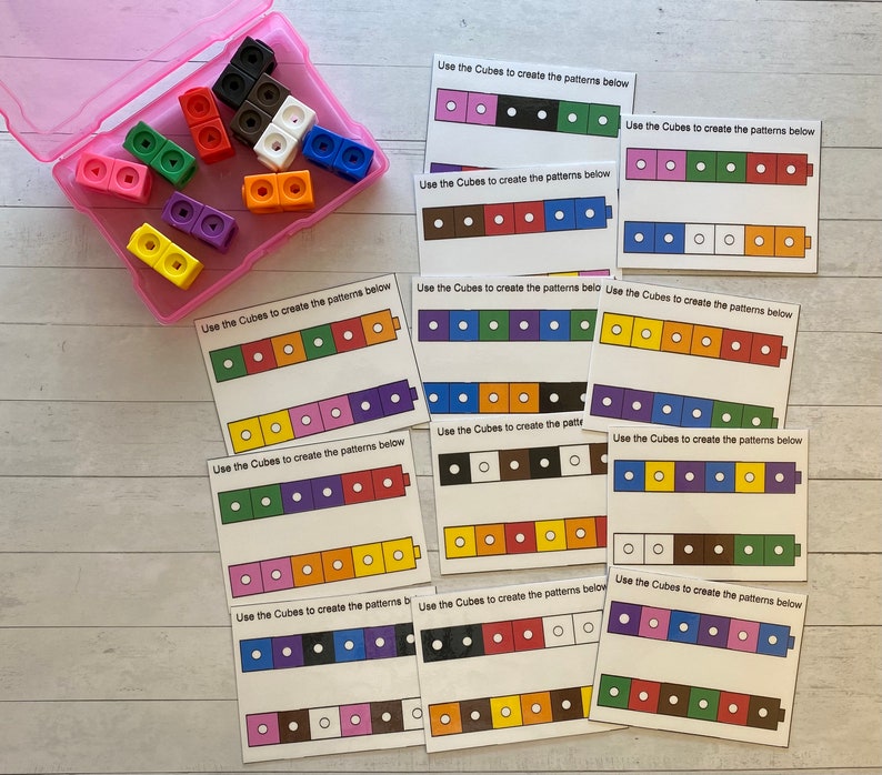 Colored Cube Patterns Task Box Activity Set- Montessori Learning Toy ...