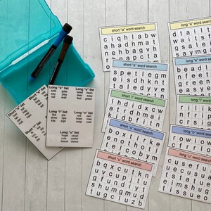 Word Search- Long and Short Vowel Sounds- Activity Cards- Kindergarten ...