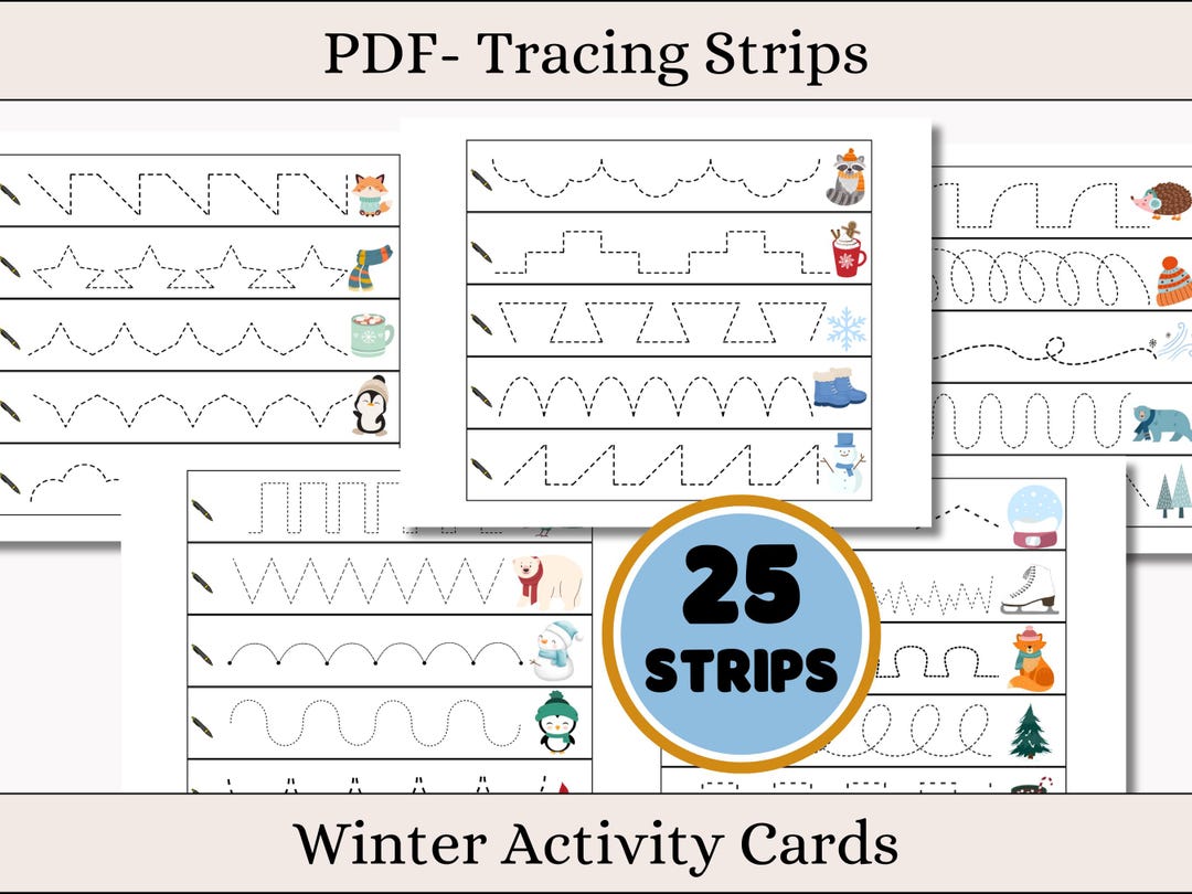 Winter Tracing Strips- 25 Fine Motor Skill Cards- Preschool ...